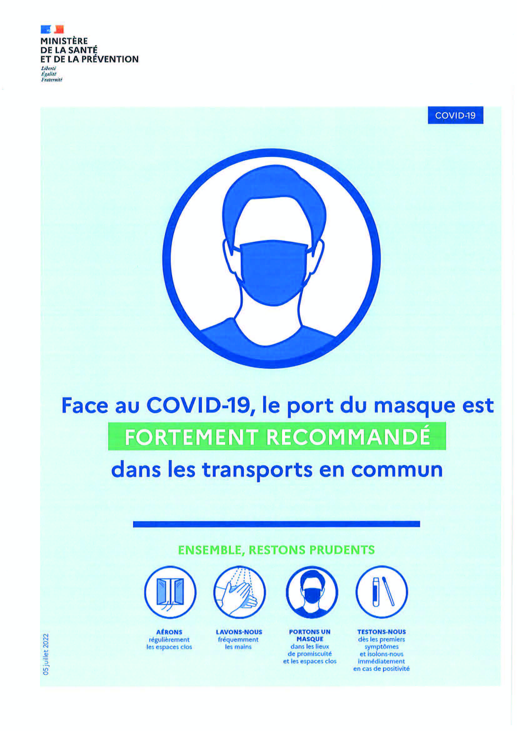 Port du masque recommandé dans les transports en commun